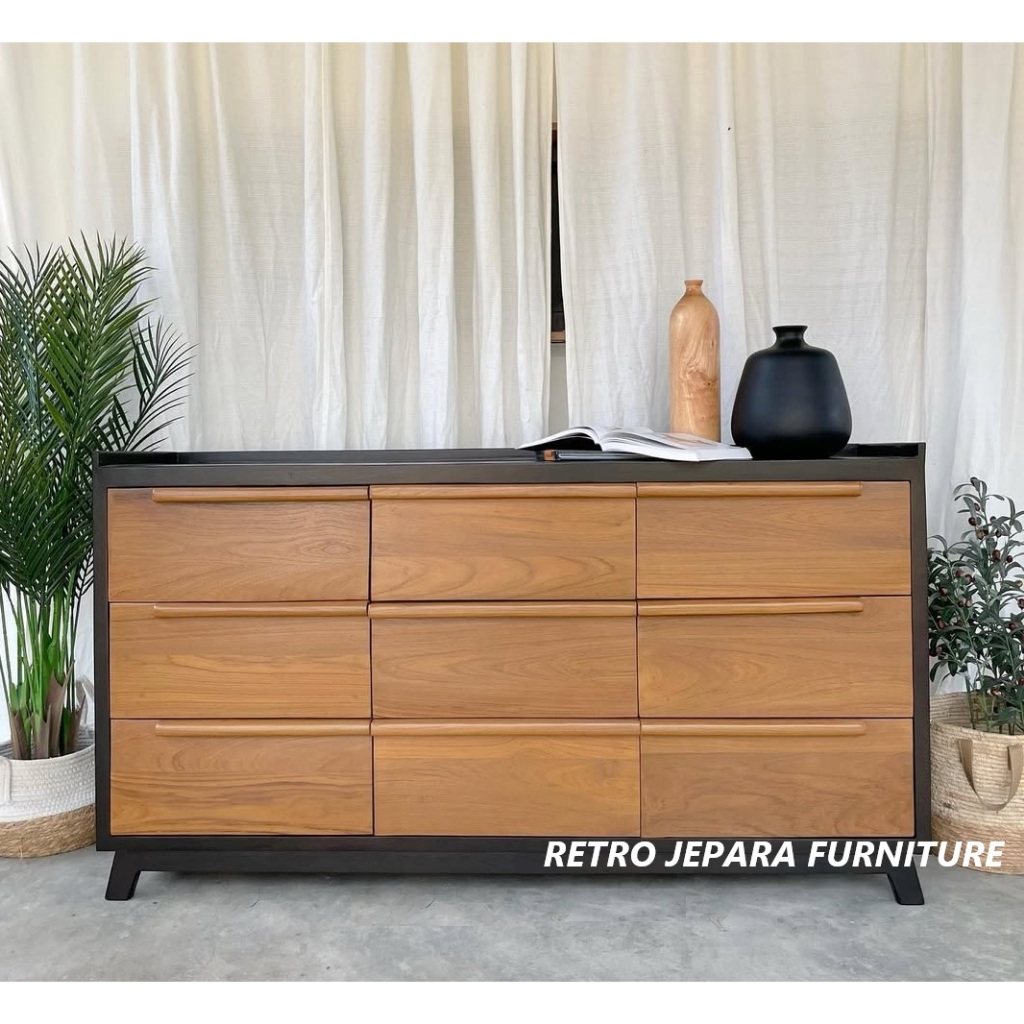 Jual Kabinet Drawer Retro 9 Laci Kayu Jati Minimalis Bufet Meja TV ...
