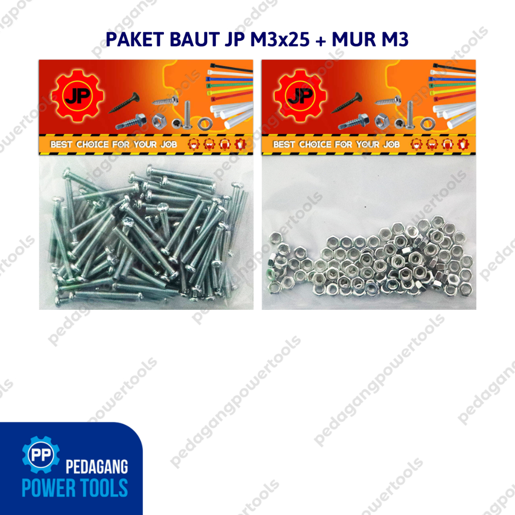 Jual PAKET 2 SET BAUT MUR 3x25 BAUT JP M 3 x 25 MM MUR M3 SKRUP ISI 100 PCS | Shopee Indonesia
