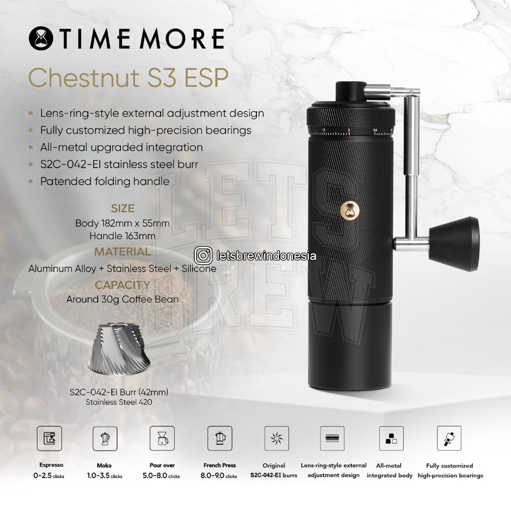 Jual Timemore Chestnut S3 ESP Espresso Manual Hand Coffee Beans Grinder ...
