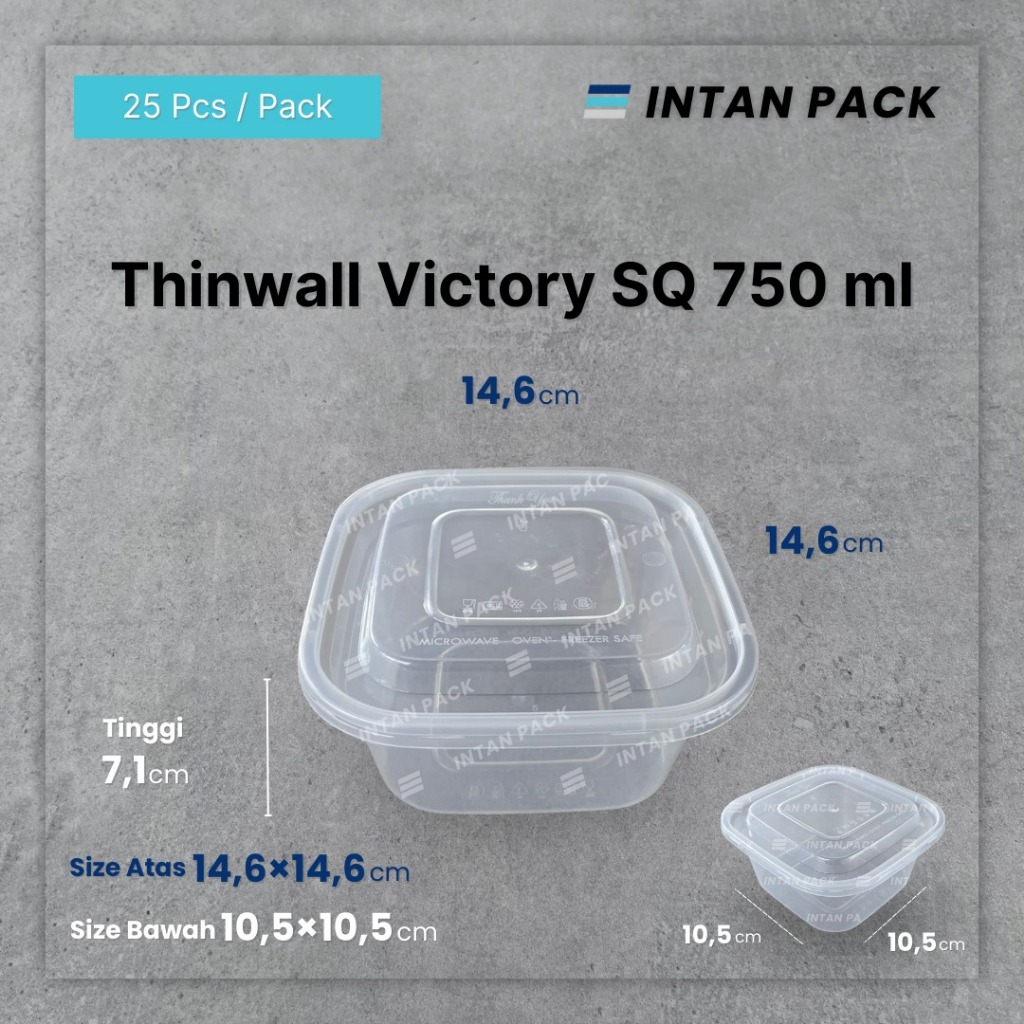 Jual Thinwall KOTAK MAKAN PERSEGI SQUARE 750 ml Victory ( 25 pcs ) | Shopee Indonesia