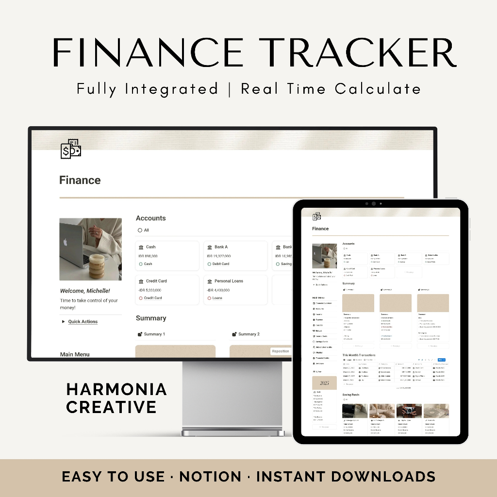 Jual Personal Finance Tracker Notion Template, Beige Notion Template ...