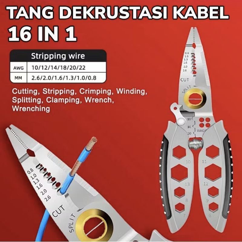 Jual Tang Dekrustasi 16 in 1 Kupas Potong Lilit Belah Crimping Skun ...