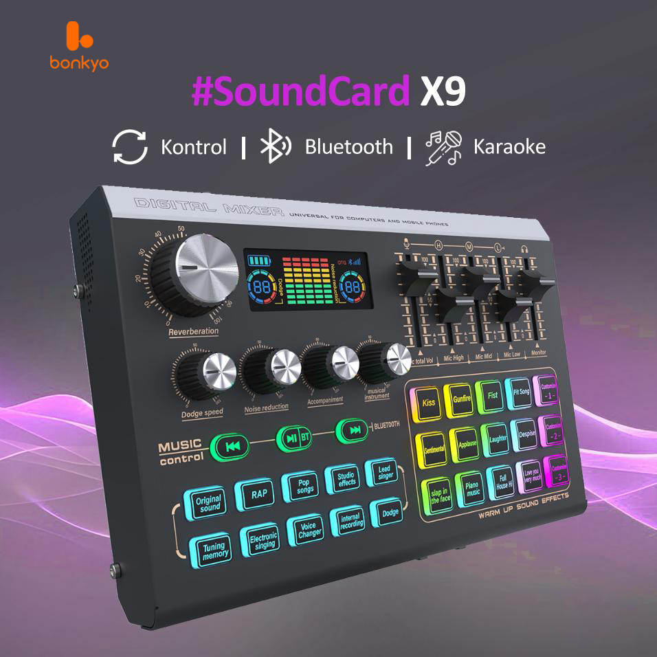 Jual Bonkyo X9 Professional Live SoundCard Live Mixer | 48V Recording ...
