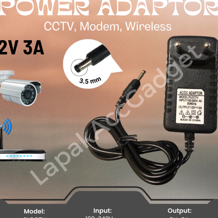 Jual COD ADAPTER ADAPTOR DC 12V 3A JACK 35mm Real ampere TRAFO POWER ...