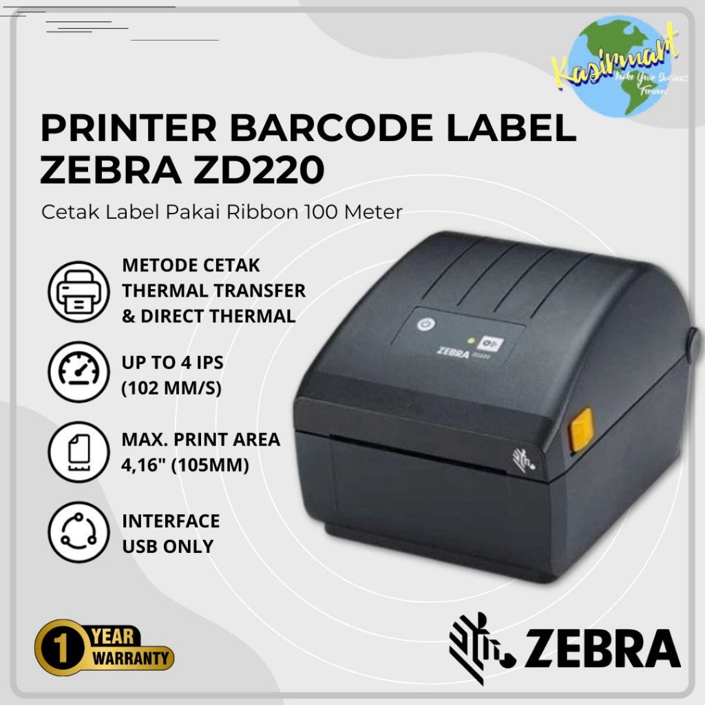 Jual Zebra ZD220 Printer Barcode Direct Thermal Transfer Cetak Label ...