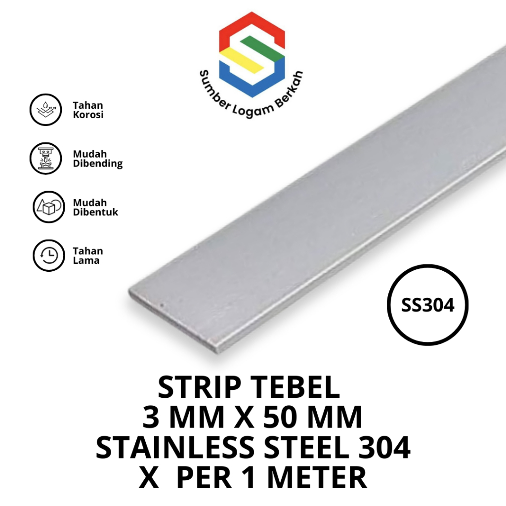 Jual strip tebel 3 mm x 50 mm stainless steel 304 | Shopee Indonesia