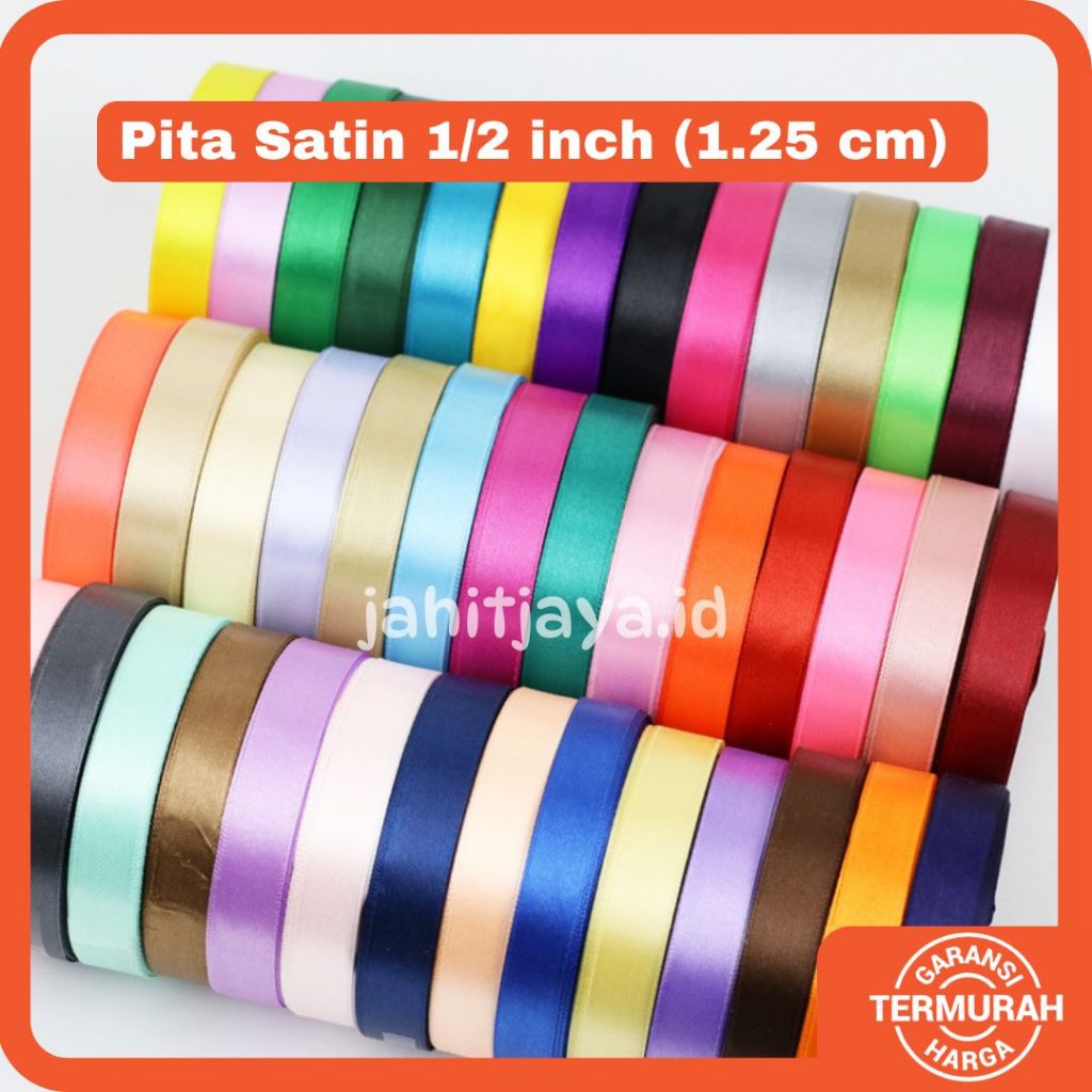 Jual Pita Satin 1/2 inch 1.25Cm Pita Roll 20 Yards Pita Kain Satin Pita dekorasi Pita Saten ...