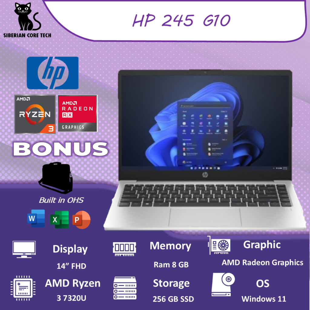 Jual HP 245 G10 RYZEN 3 7320 8GB 256GB WINDOWS 11 14.0 SILVER | GARANSI ...