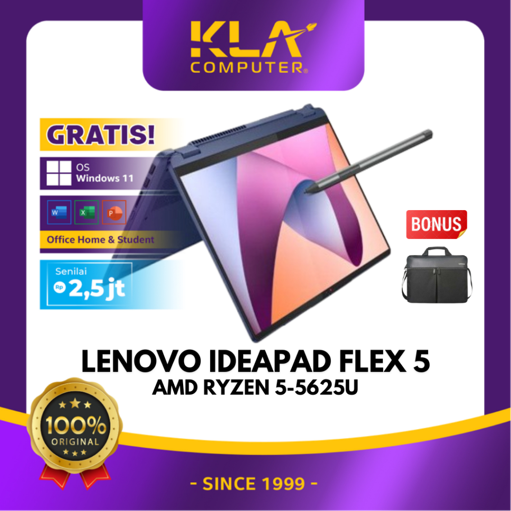 Jual Laptop Lenovo Ideapad Flex 5 14ABR8 AMD Ryzen 5-5625U 8GB 512GB SSD 14″ WUXGA IPS Touch ...
