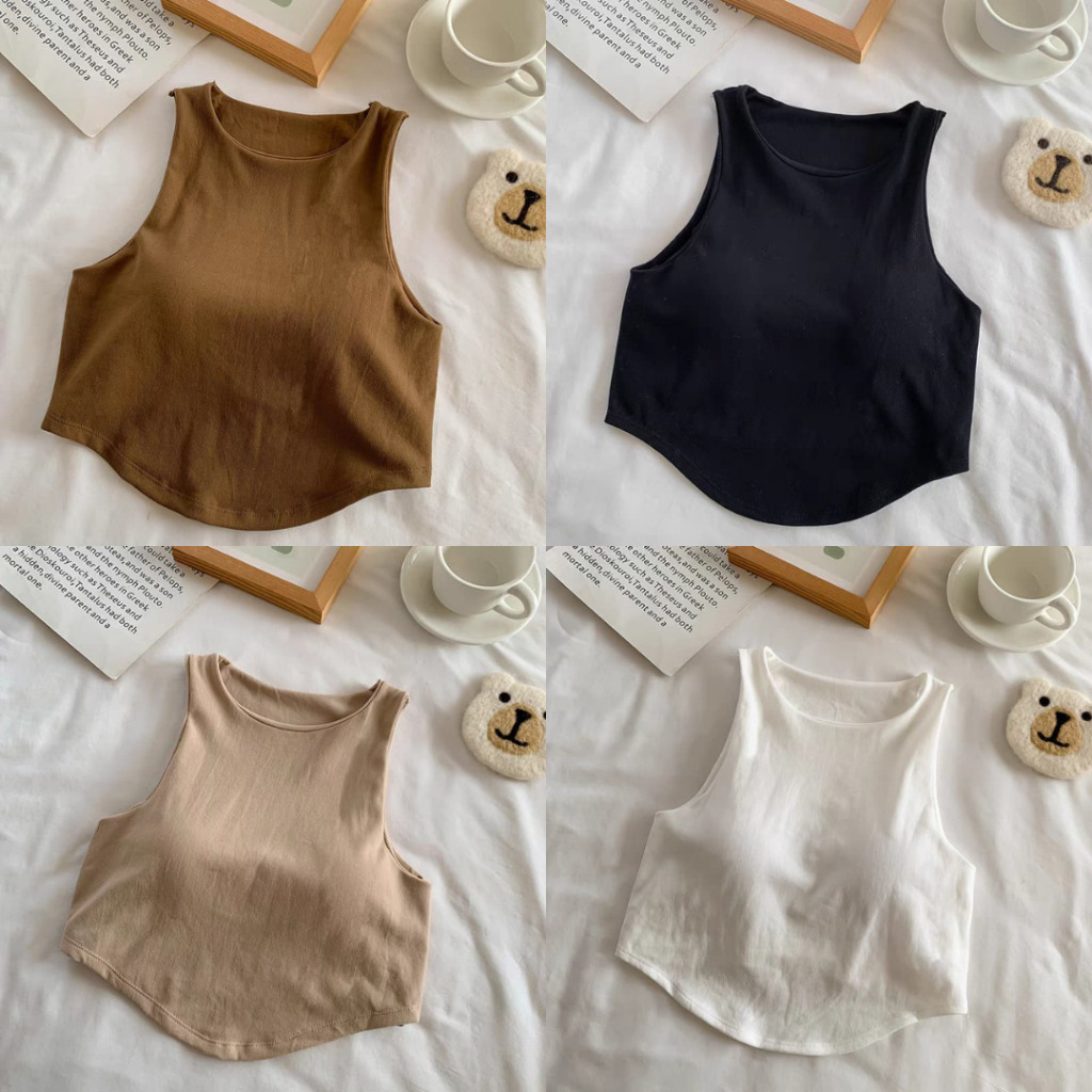 Jual Oppa Style Shop TT005 Crop Top Wanita Tanktop Pendek Simple Atasan ...