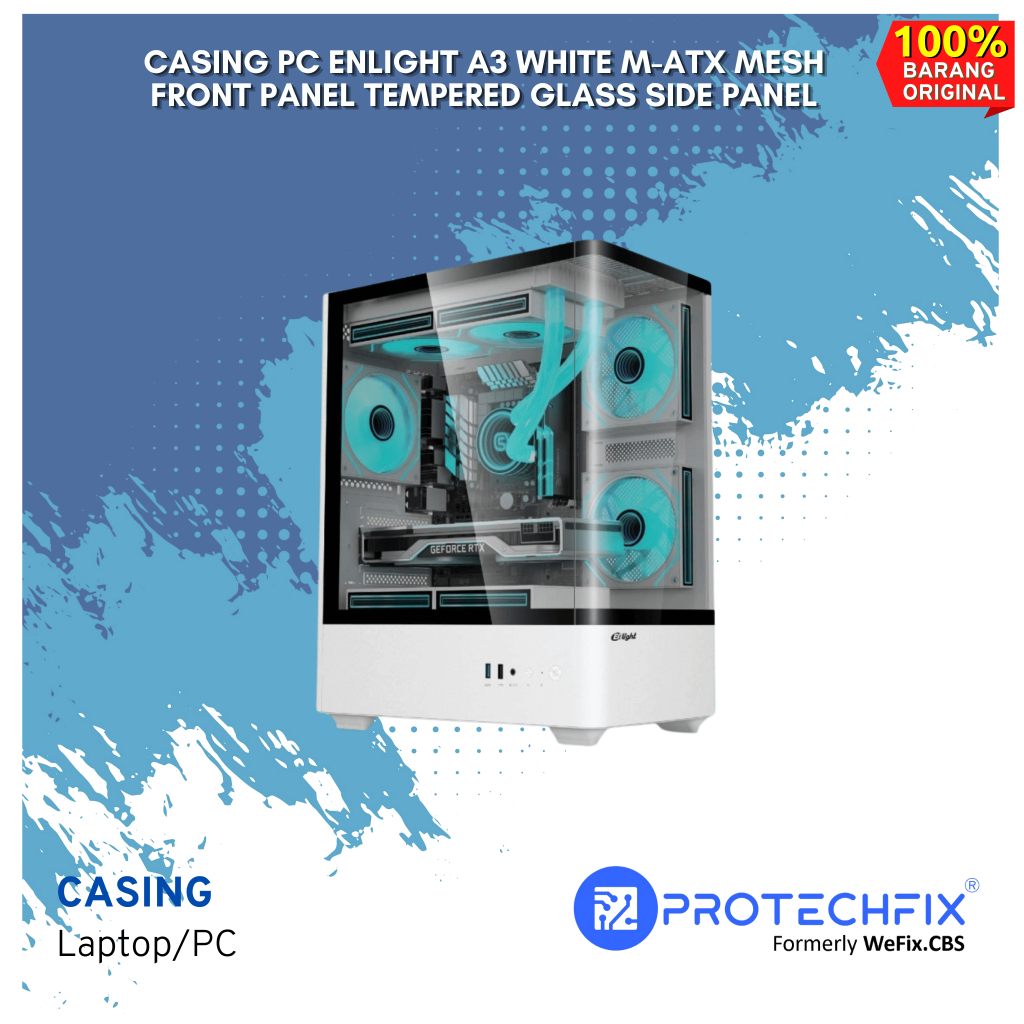 Jual Casing PC ENLIGHT A3 WHITE M-atx Mesh Front Panel Tempered Glass ...