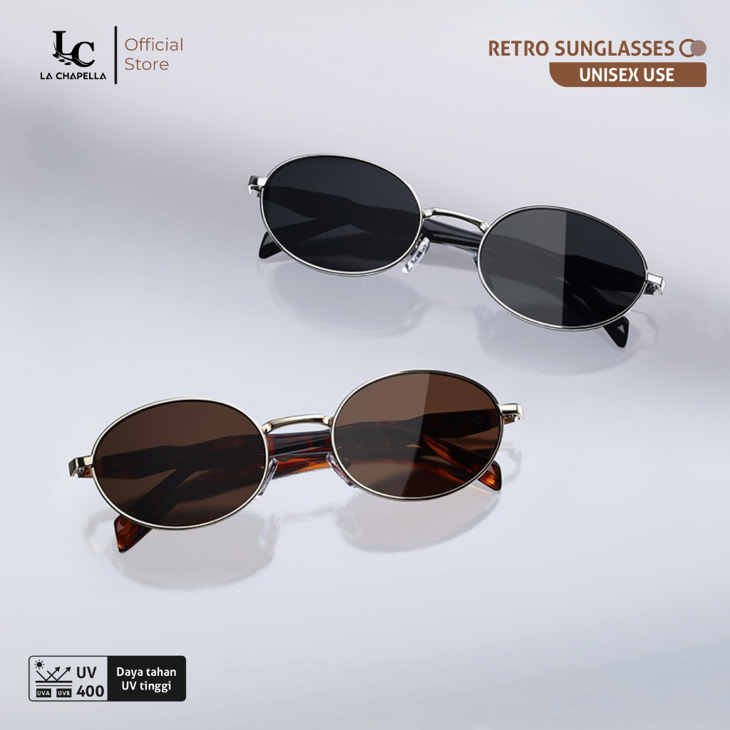 Jual La Chapella Kacamata Hitam Retro Vintage Oval Pria Wanita Metal UV400 Polarized 2413 ...