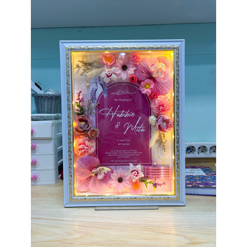 Jual bingkai mahar pernikahan semi resin anggrek tetes air artifical ...
