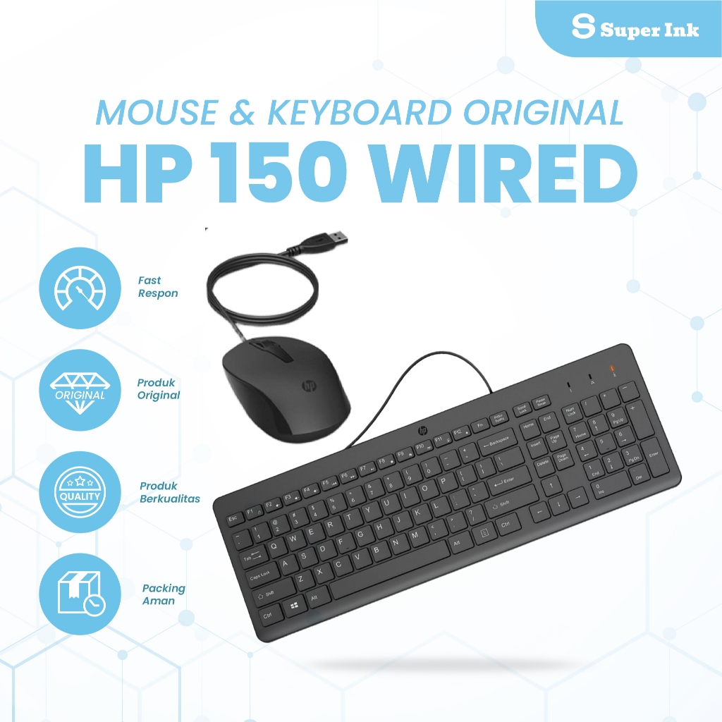 Jual Keyboard HP K150 WIRED Mouse HP 150 original MK150 Wired | Shopee Indonesia