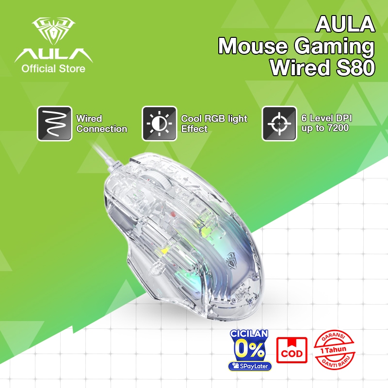 Jual AULA Mouse Gaming Transparant S80 RGB backlit Optical Good-looking ...