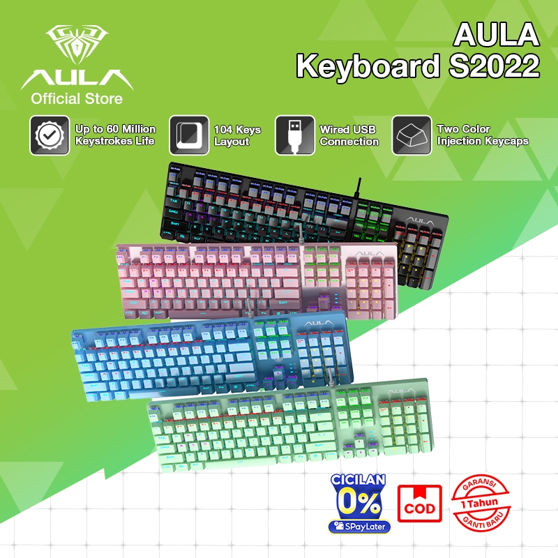 Jual AULA Keyboard Gaming Mechanical 104 Keys Layout Blue Switch RGB ...