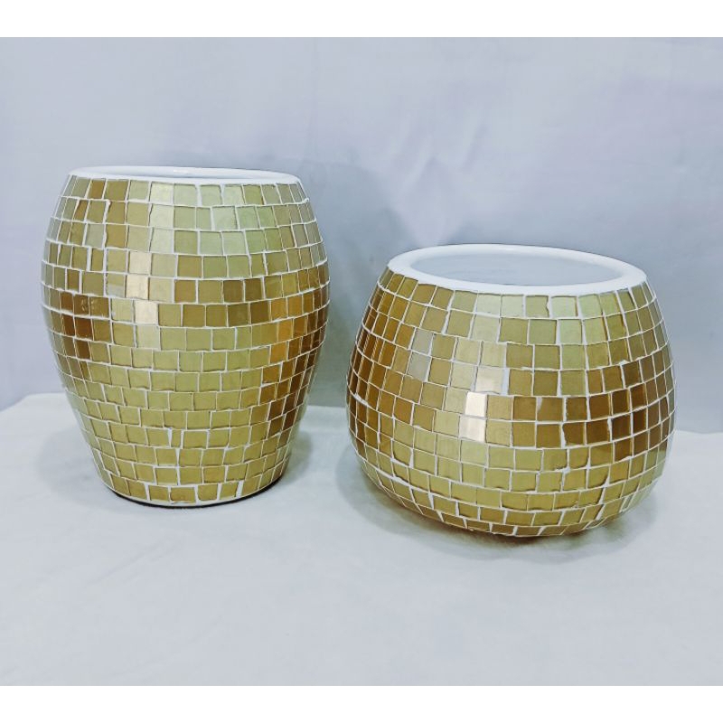 Jual Vase Mozaik Kaca Cermin Emas ( Termasuk Bubble Wrap 3 Meter ...