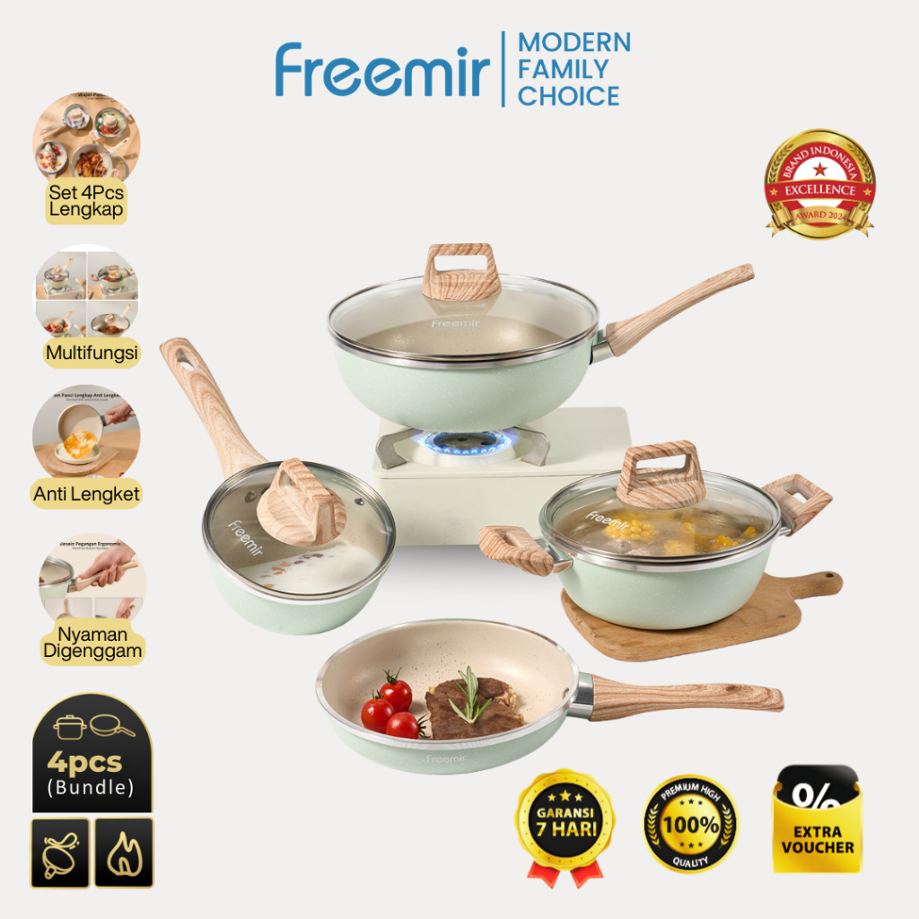 Jual freemir Set 4 Pcs Wajan Panci 26/20/20/16 Cm Anti Lengket Marble ...