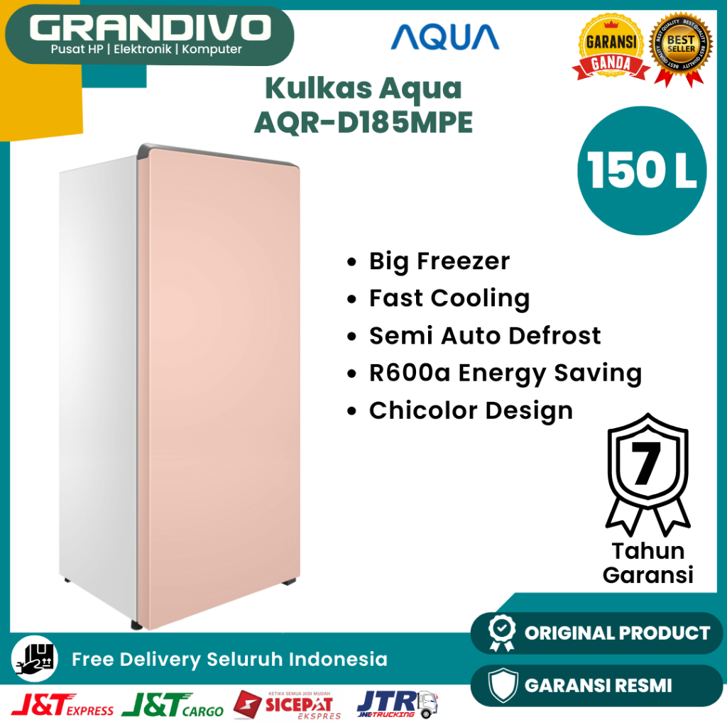 Jual Kulkas 1 Pintu Aqua 150 Liter AQR D185(MBE) D185(MPE) Big Freezer Low Watt Semi Auto ...