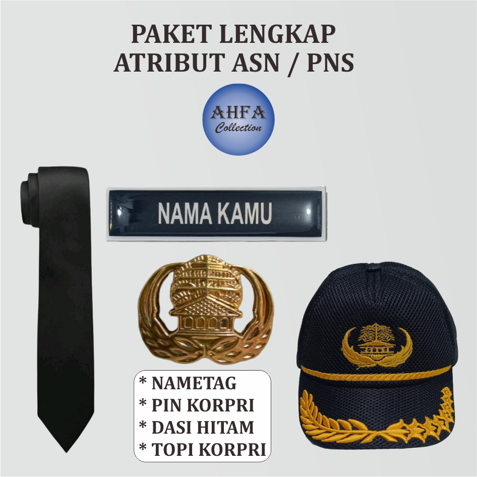Jual Paket Lengkap Atribut korpri / Topi ASN Lencana Korpri (Nametag ...