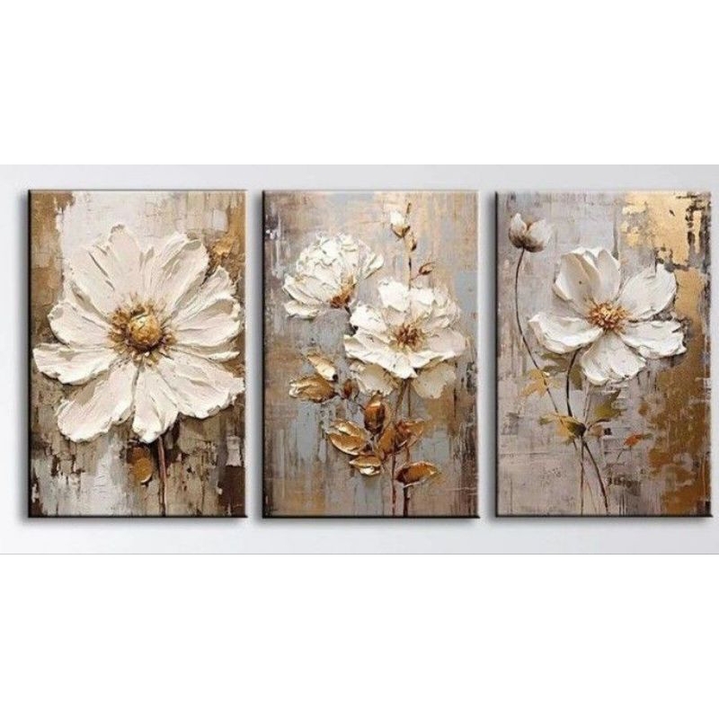 Jual Lukisan 3in1 Bunga Putih Teksture Modern Dinding Tebal Abstrak ...