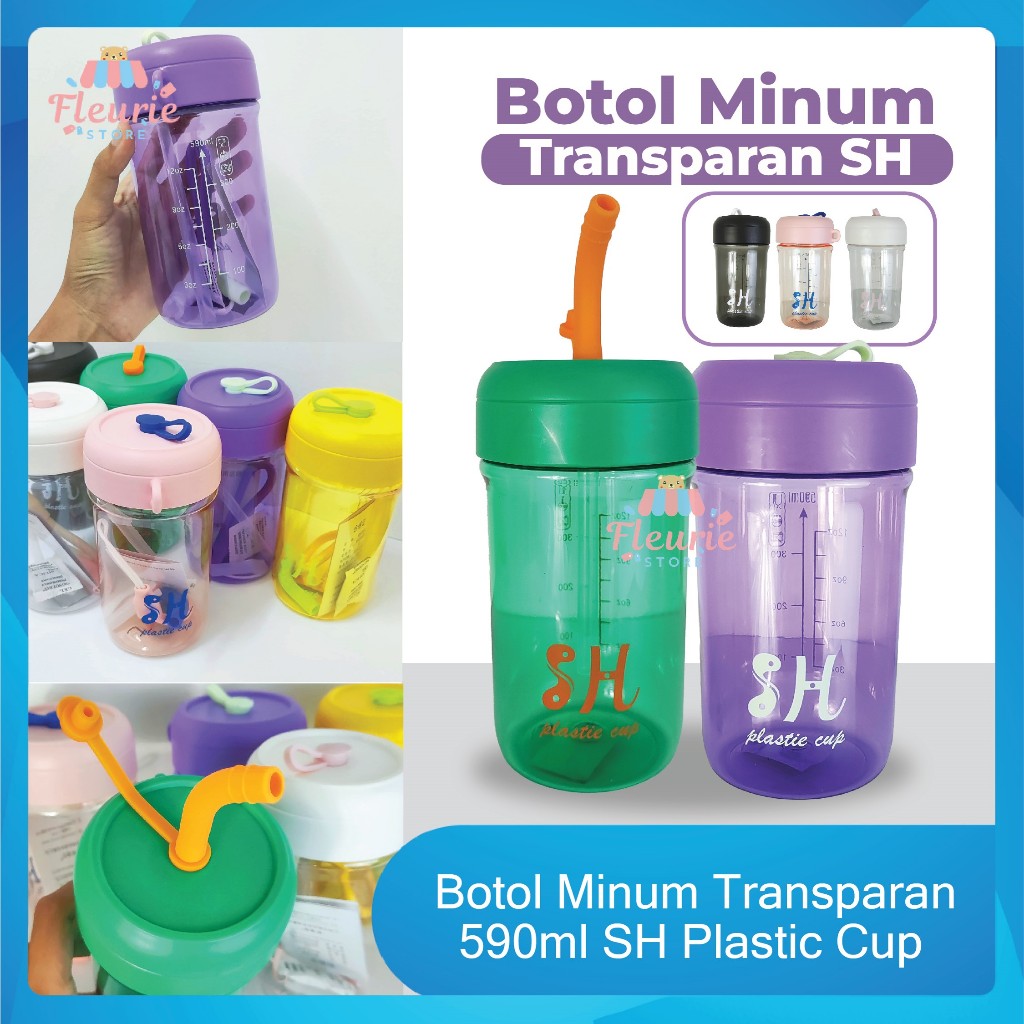 Jual Produk Botol Minum Transparan 590ml SH Plastic Cup - Botol Minum + Sedotan (SH-2061 ...