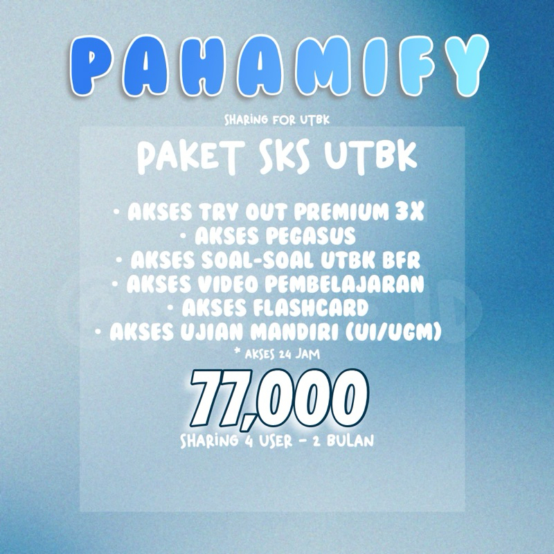 Jual sharing pahamify PAKET SKS UTBK TRY OUT PREMIUM | Shopee Indonesia