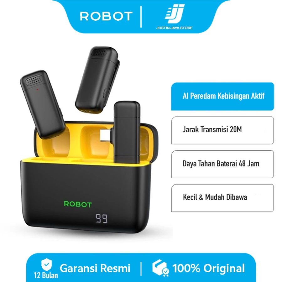 Jual ROBOT Microphone Clip Wireless Lavalier with AI 20m for Audio ...