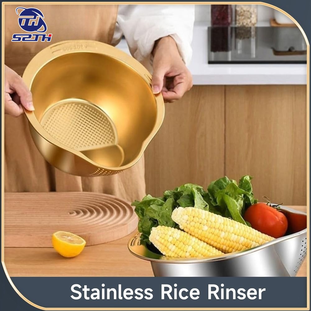 Jual Rice Strainer Bowl Stainless Steel Versatile 3 In1 Rice Washing ...