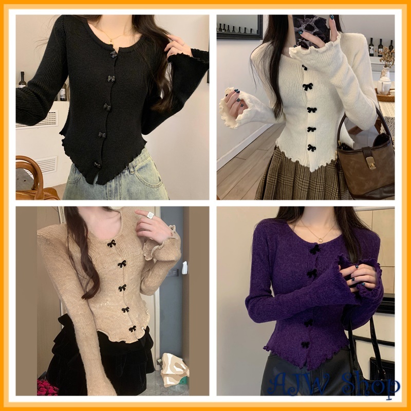 Jual AJW Cardigan Wanita Crop Oval Kancing Pita Knit Premium WCH | Cardigan Crop Top Oval Kriwil ...