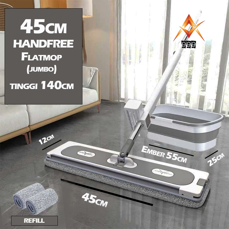 Jual Alat Pel Lantai Jumbo Hand Free Flat Mop 45cm Model Terbaru Dengan ...