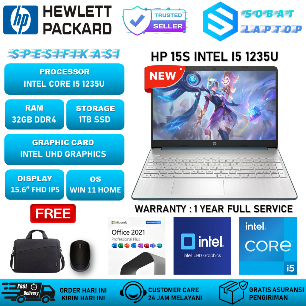Jual Laptop HP Intel Core i5 1235U Ram 32GB 1TB SSD 15.6" FHD IPS ...