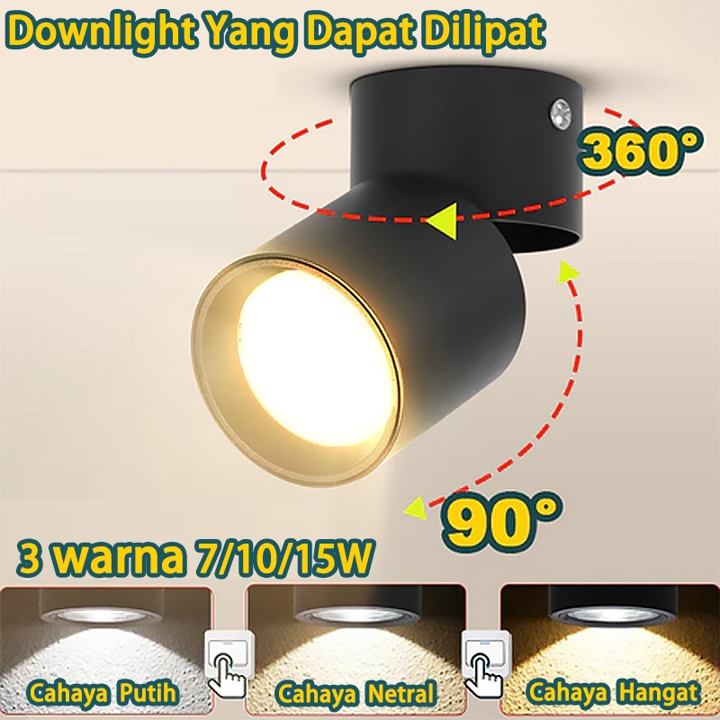 Jual Lampu Downlight 3 Warna Lampu Sorot Led Dapat Dilipat Indoor ...