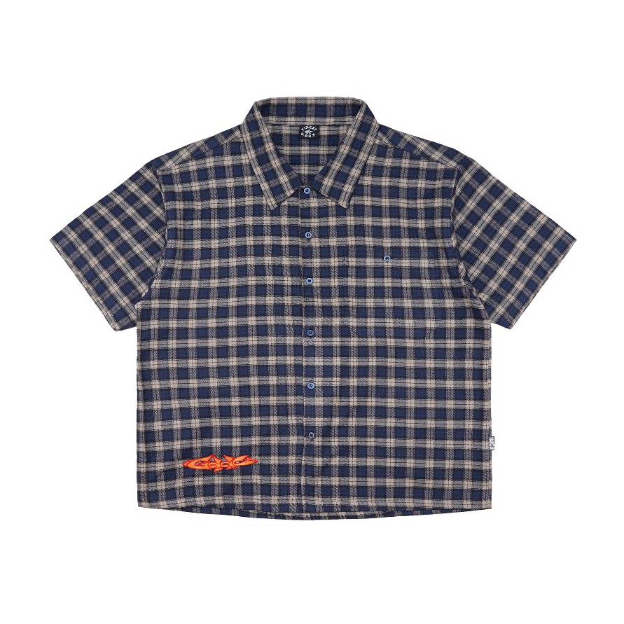 Jual GDCK Shirt Navy GRAFLOCK / Flannel Boxy / Kemeja Biru Pendek ...