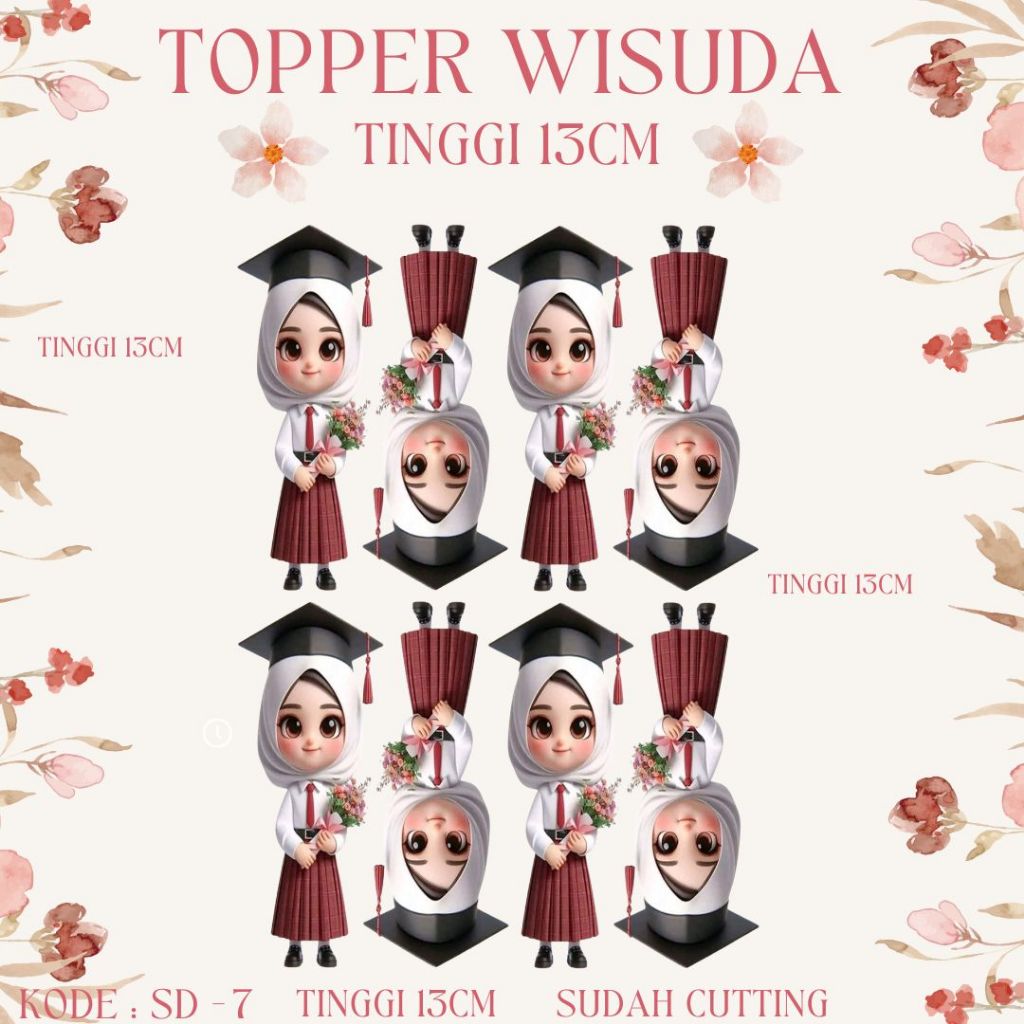 Jual 13CM TOPPER WISUDA SD // TOPPER GRADUATION ISI 24PCS // TOPPER ...