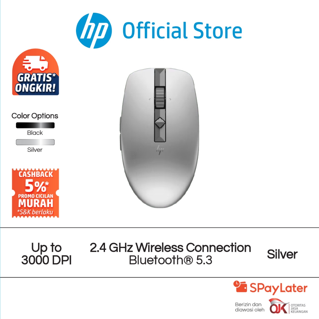 Jual Mouse Silent HP 710 Rechargeable Silver / Black / Up to 3000 DPI ...