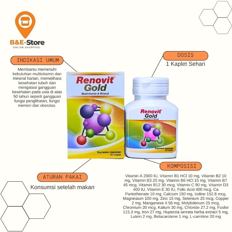 Jual RENOVIT GOLD - 1 Botol isi 30 Tablet ( Sumber Multivitamin dan ...