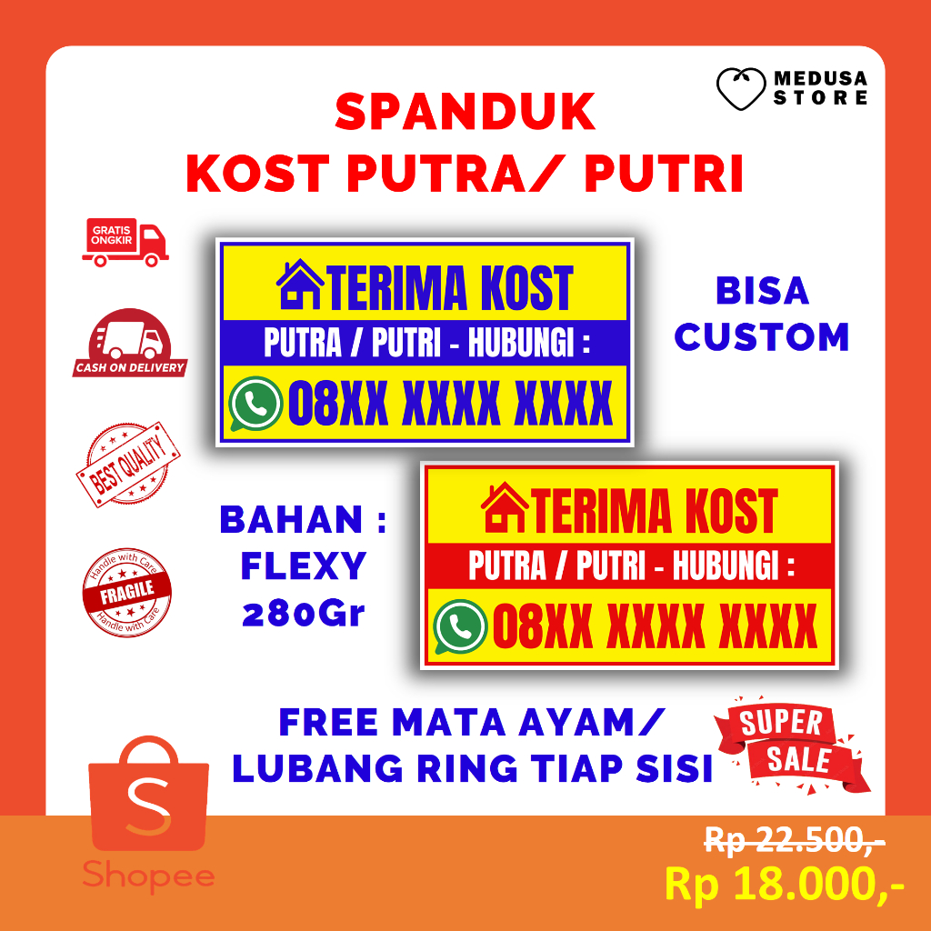 Jual Banner Kontrakan / Spanduk Terima Kost Putra Putri | Shopee Indonesia