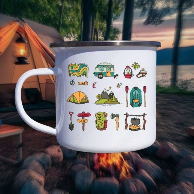Jual mug enamel stainless steel ukuran 9cm tema alam outdoor gunung ...