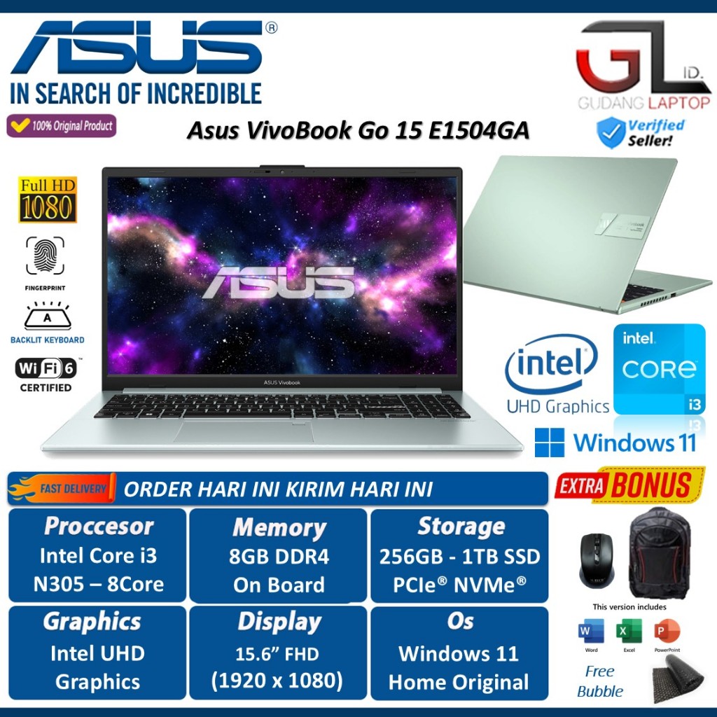 Jual Asus Vivobook GO 15 E1504GA Intel i3 N305 8CORE 8GB RAM 1TB SSD 15 ...