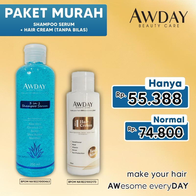 Jual PAKET MURAH AWDAY SHAMPOO 250ML & HAIRCREAM TANPA BILAS 100ML ...
