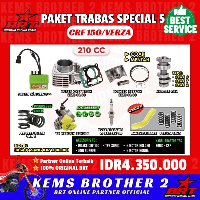 Jual PAKET BORE UP CRF BRT PISTON 66 DAN 68 TRABAS SPECIAL 5 200CC DAN 210 CC ORIGINAL BRT ( ECU ...