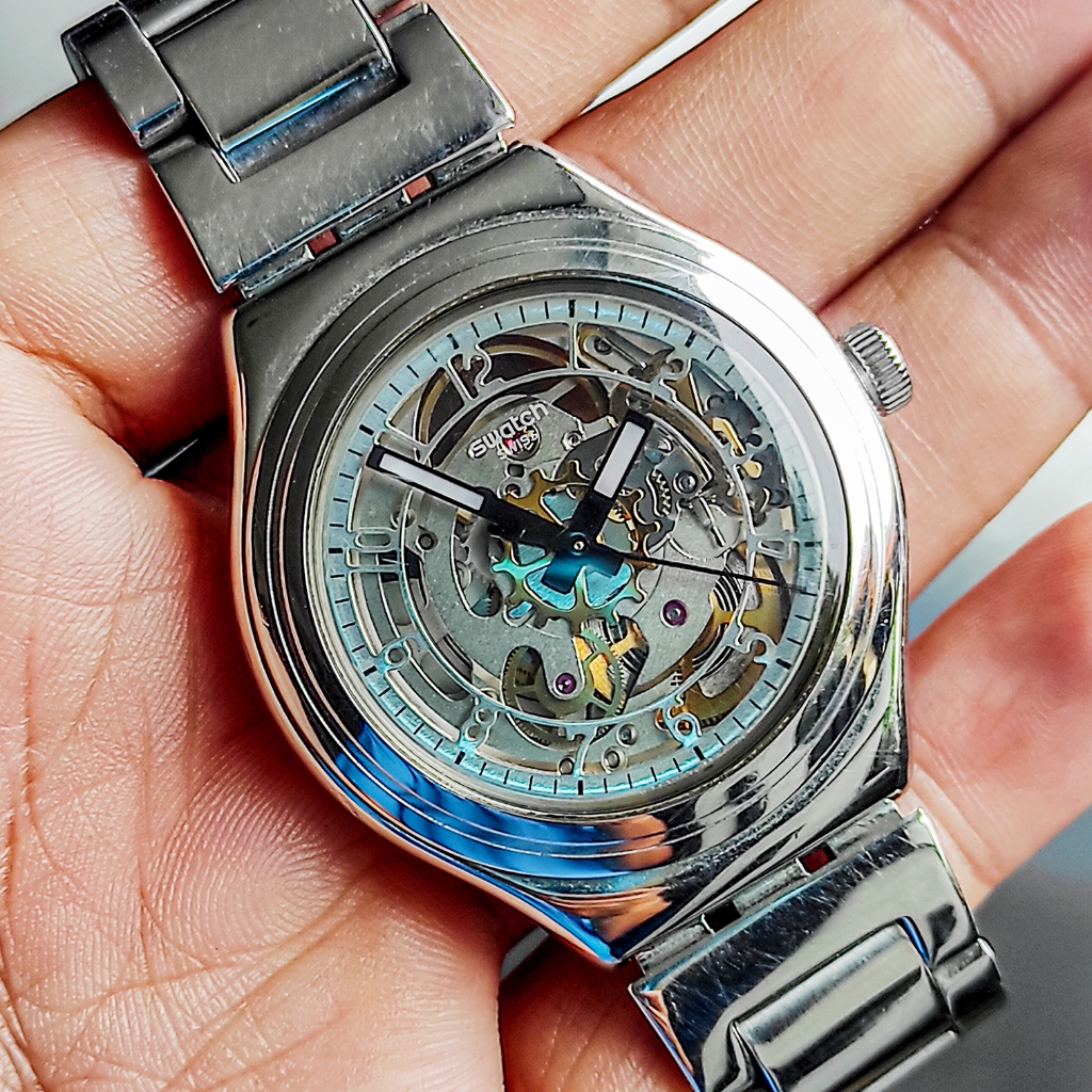 Jual Swatch Irony Skeleton Automatic With Numberic Swiss Fullset Mint Condition | Shopee Indonesia