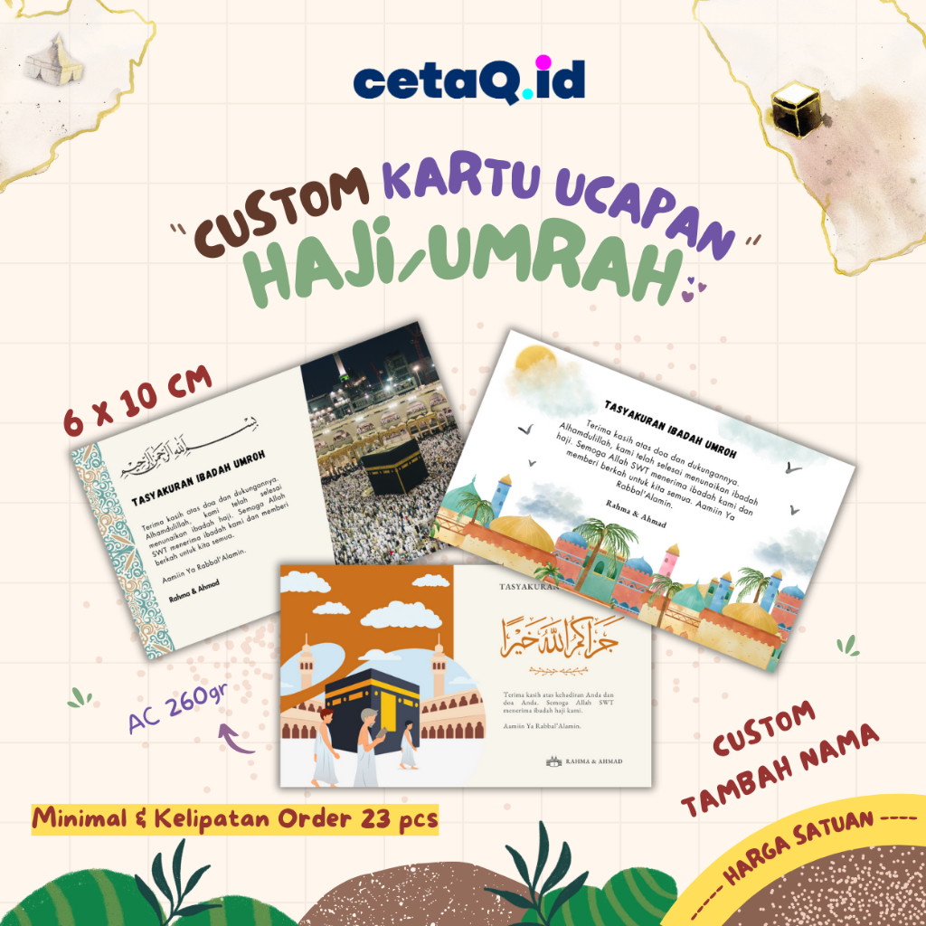 Jual Cetaq.id Kartu Souvenir Haji Umroh CUSTOM, Tasyakuran Umrah, Kartu ...