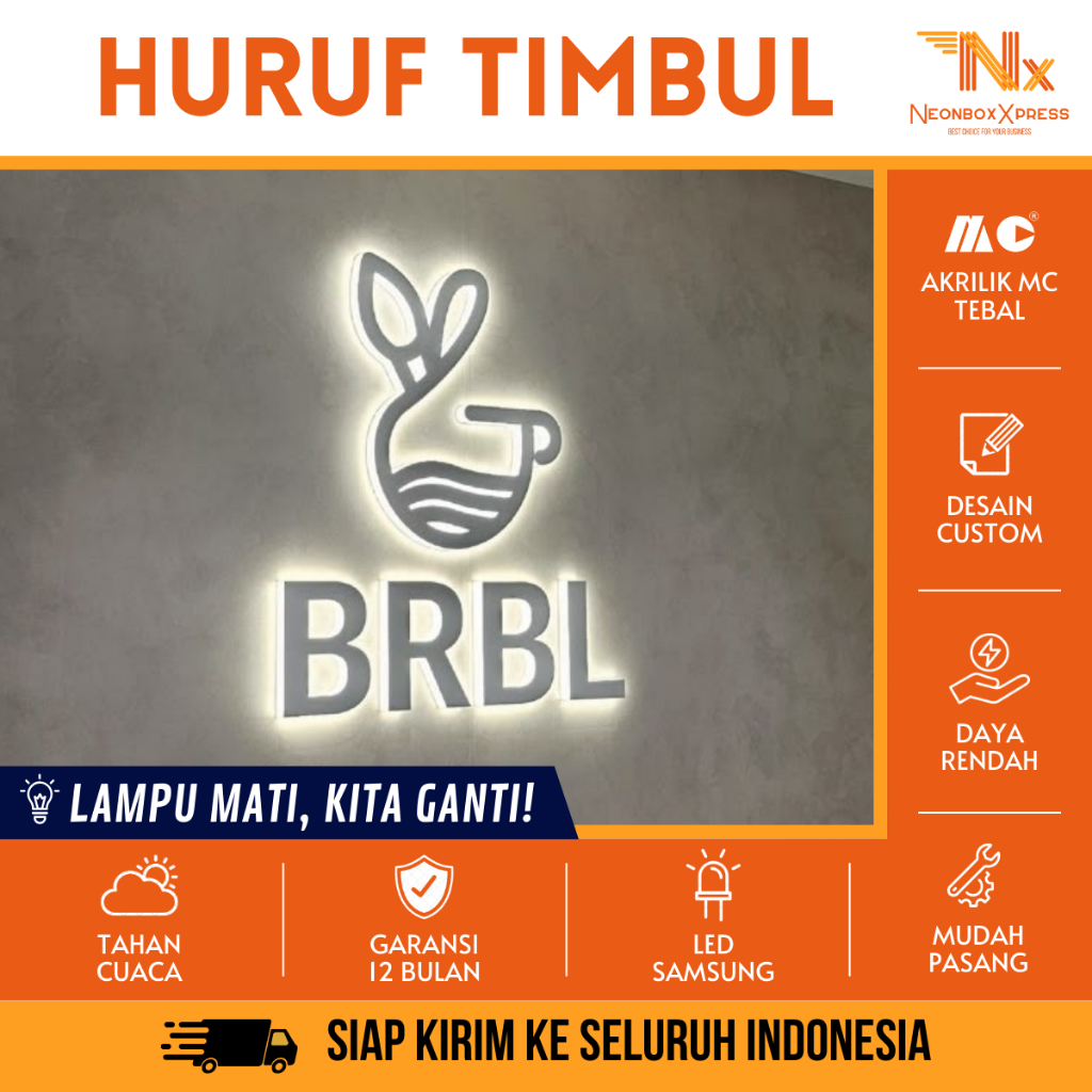Jual Huruf Akrilik Menyala Indoor/Outdoor Bebas Desain Huruf Timbul ...