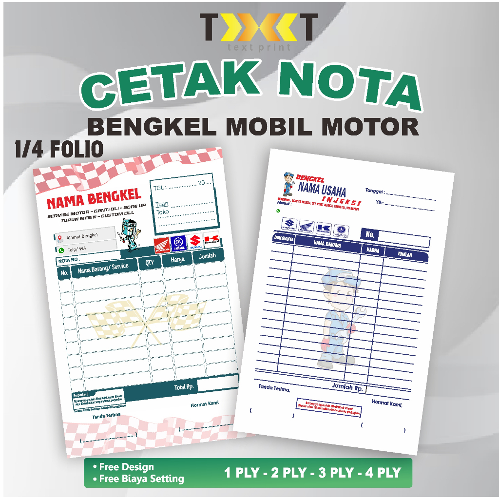 Jual TERMURAH CETAK NOTA BENGKEL MOTOR/ MOBIL FULL WARNA CUSTOM UKURAN ...