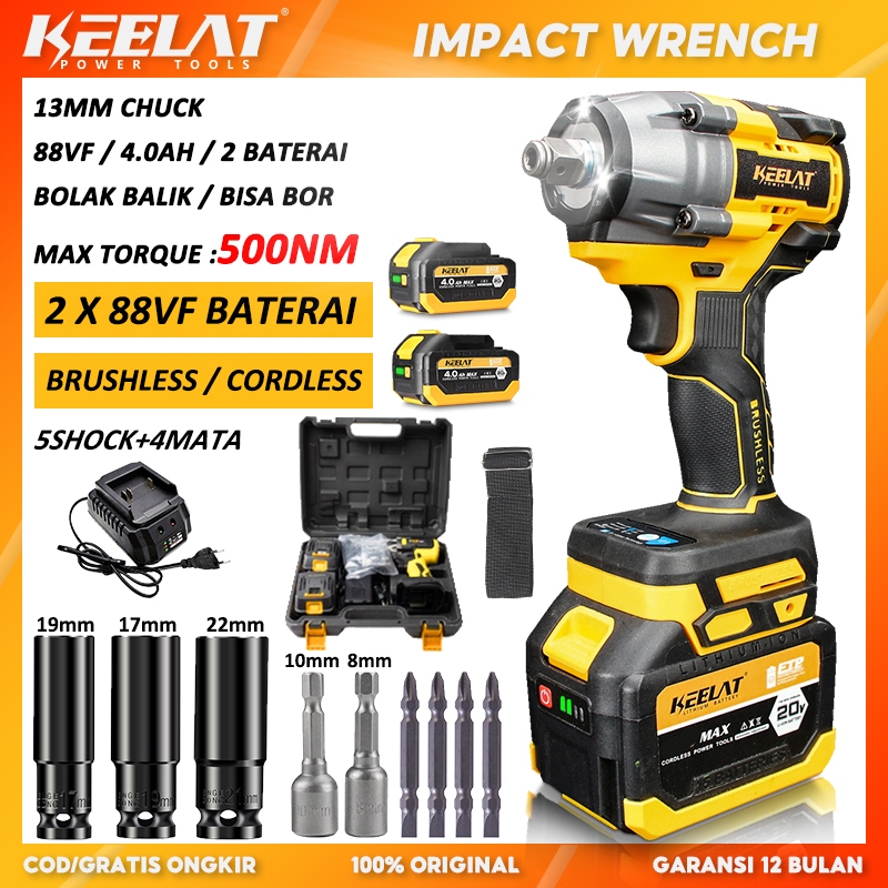 Jual KEELAT 88VF 380NM Brushless Mesin bor Impact baterai 13MM Cordless ...