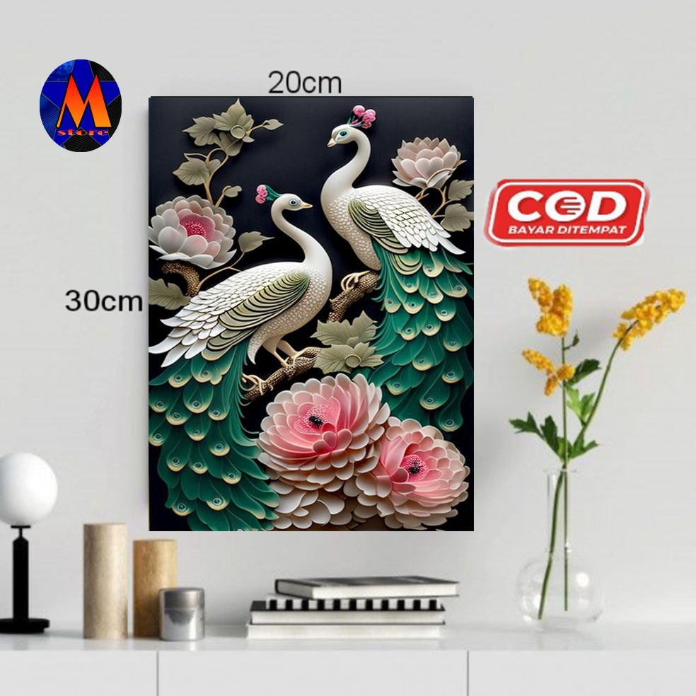 Jual HIASAN DINDING TEMA BURUNG MERAK/POSTER KAYU GAMBAR BURUNG MERAK ...