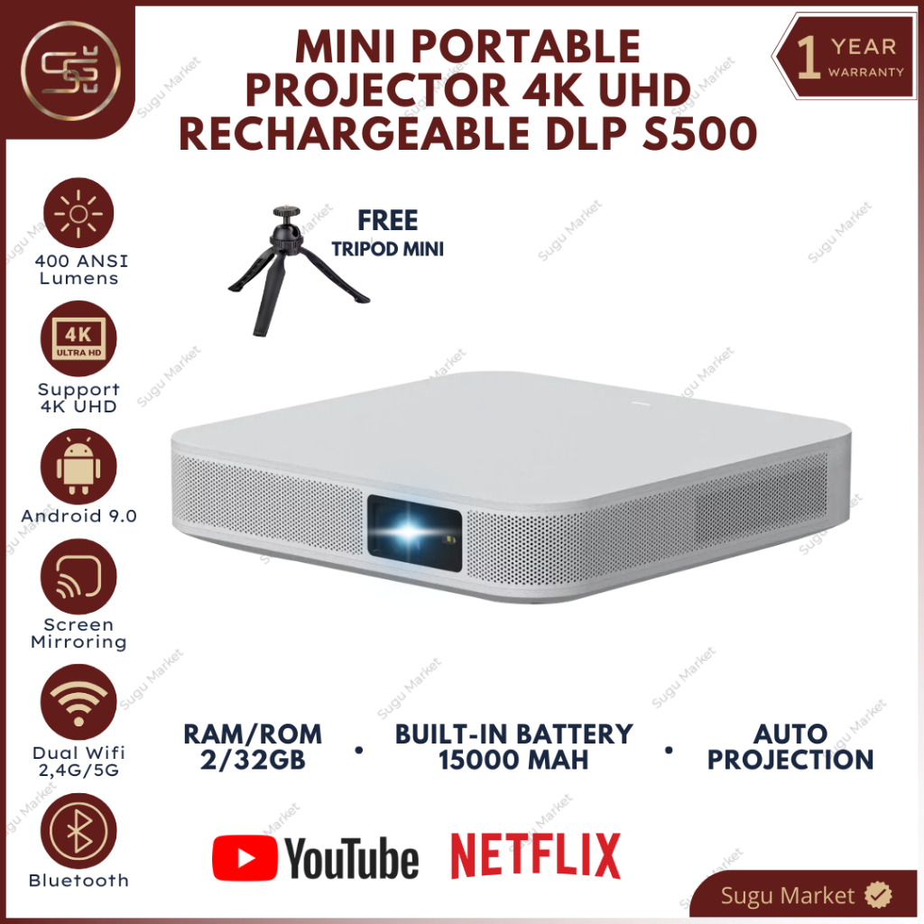 Jual Proyektor DLP S500 Android 9.0 Wifi 400 Ansi Lumens | Proyektor ...