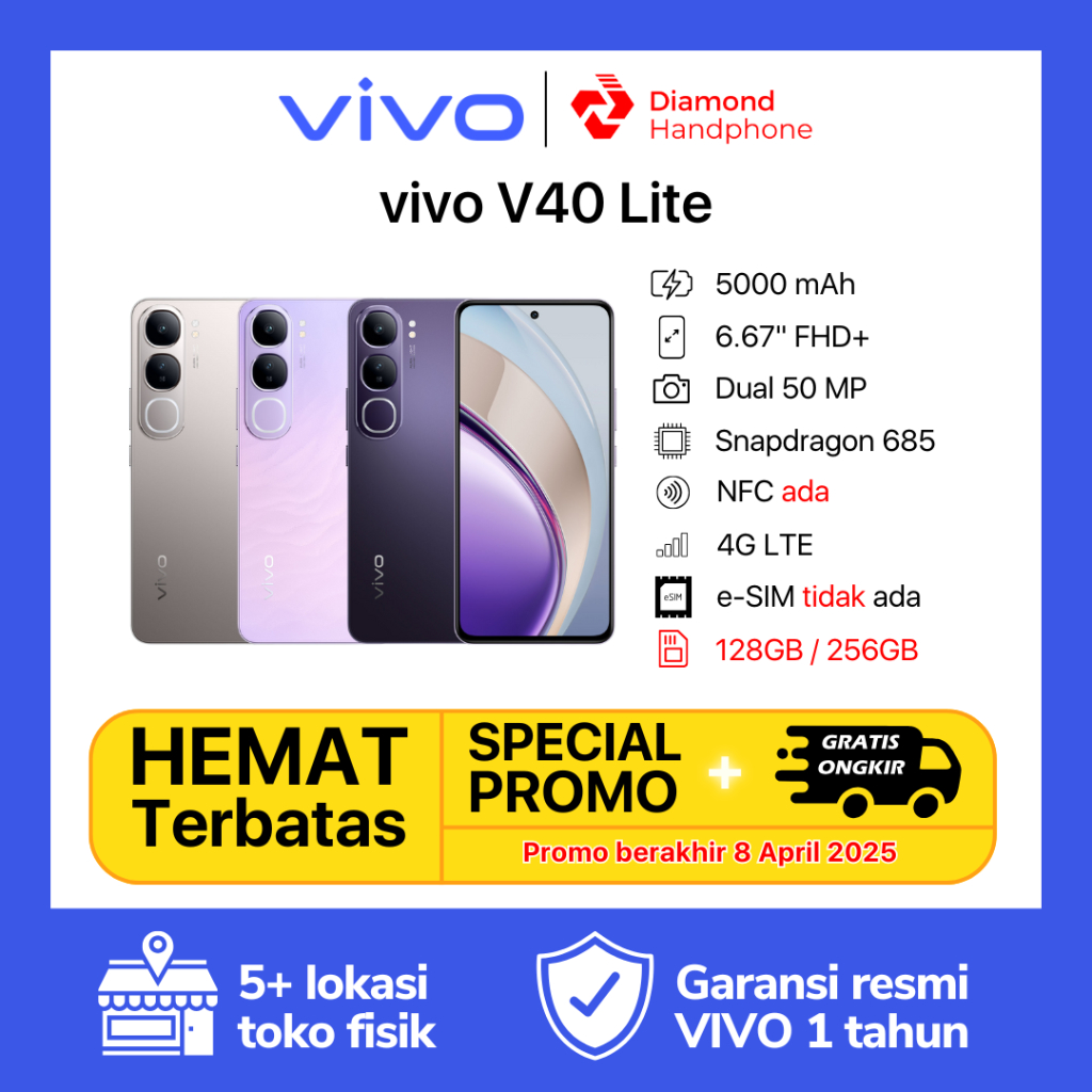 Jual Vivo V40 Lite 4G LTE 8/128 8/256 | 8/128GB 8/256GB | 8GB 128GB 256GB Garansi Resmi | Shopee ...